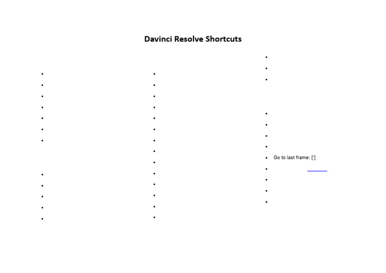Davinci Resolve Shortcuts | PDF