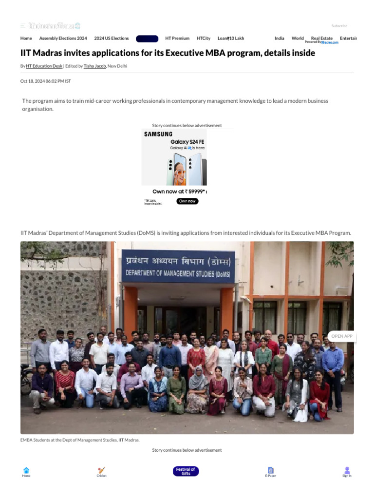 IIT Madras Invites Applications For Its Executive MBA Program, Details ...
