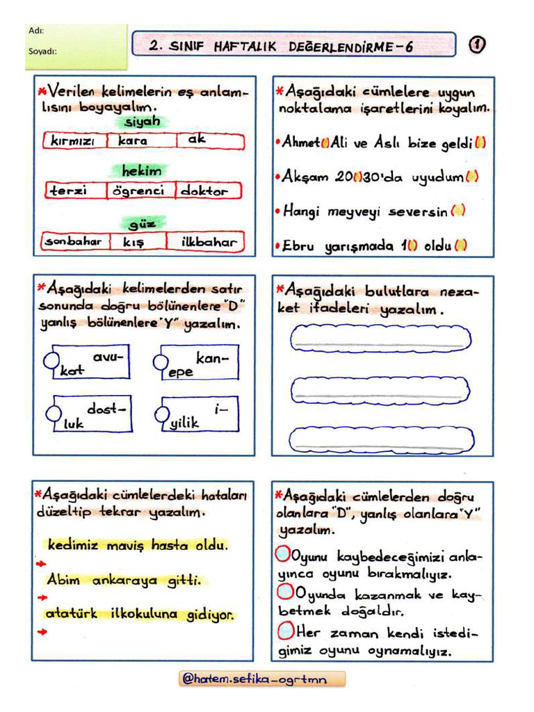 2.Sinif-Haftalik-Degerlendirme-6.Hafta_ | PDF