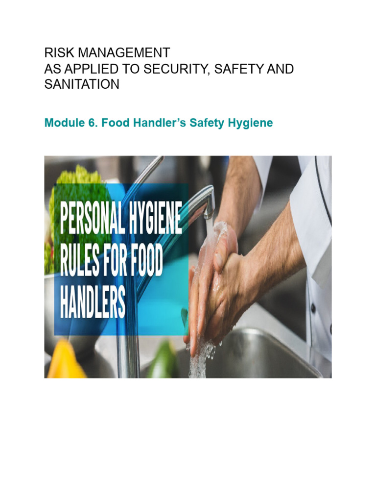 Module 6- Food Handlers Safety Hygiene | PDF | Hygiene | Infection