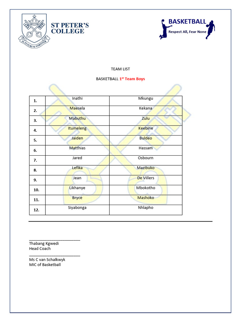 1st Team Boys Basketball Roster | PDF