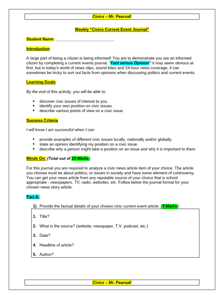 ACivics-Weekly-Current Events Journal | PDF