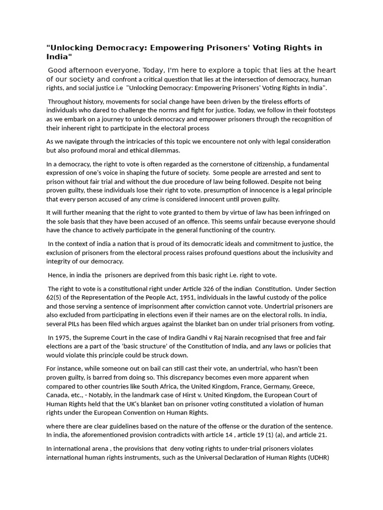 right for prisoners to vote | PDF | Human Rights | Justice