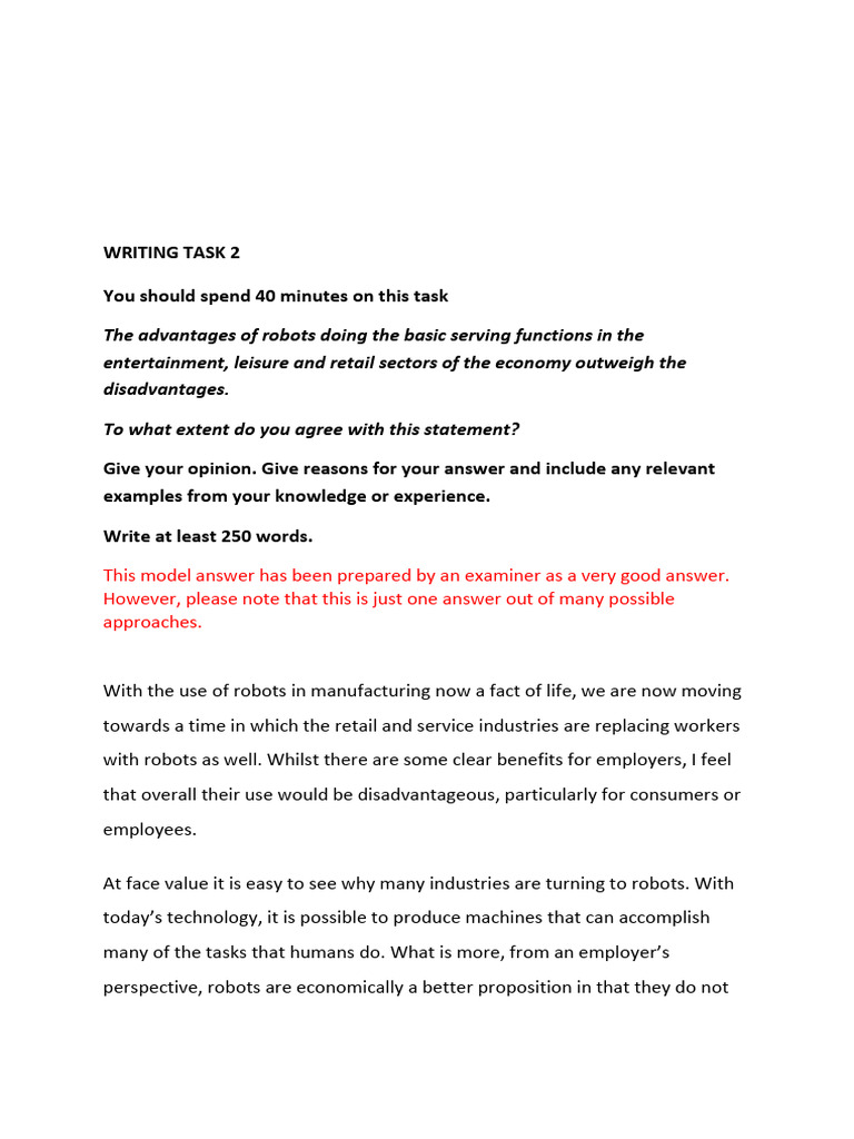 Writing 8 Task 2 Model Answer | PDF | Employment | Experience