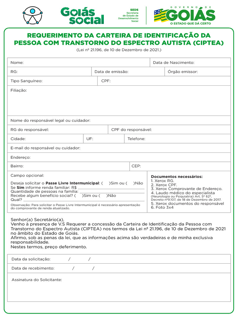 Requerimento Da Carteira de Identificacao CIPTEA | PDF