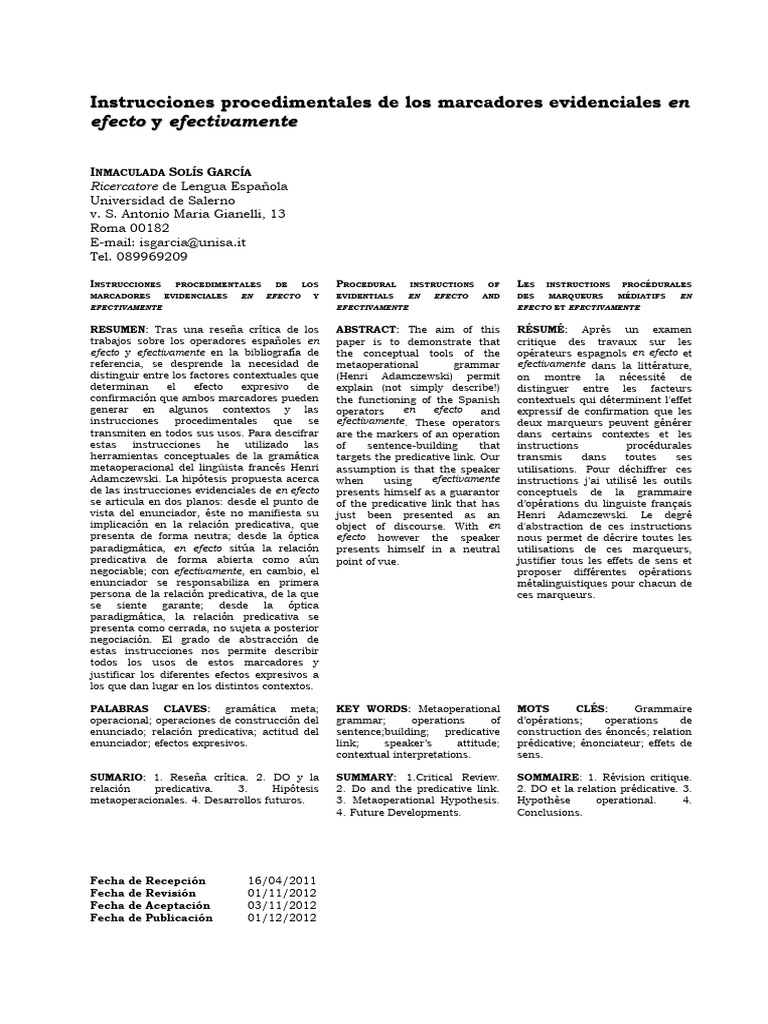 En Efecto and Efectivamente | PDF | Predicado (Gramática) | Realidad