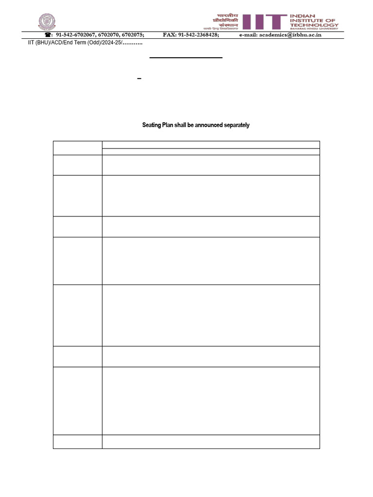 Draft Schedule End Term Examination (Odd Semester 2024-25) V2 | PDF | Engineering | Materials ...