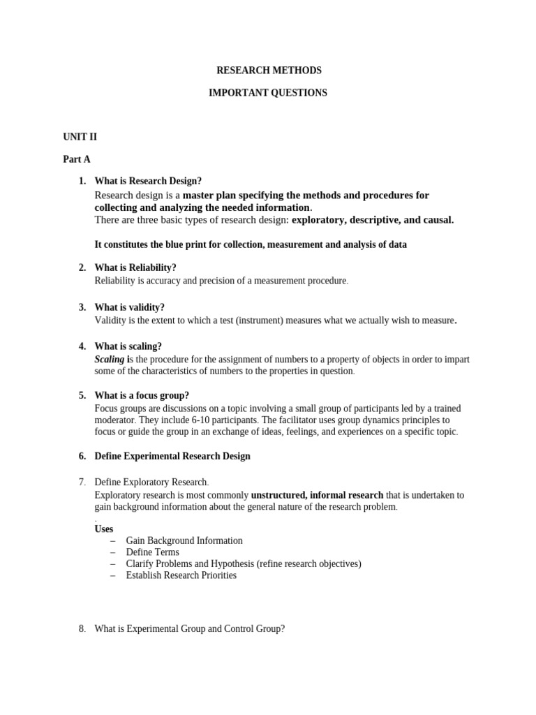 RM Unit II Important Questions | PDF | Validity (Statistics) | Level Of Measurement