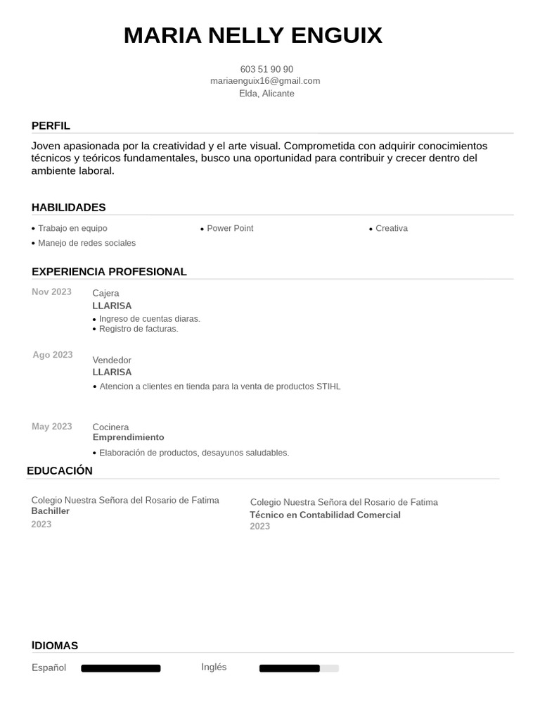 CV Maria Nelly | PDF | Negocios