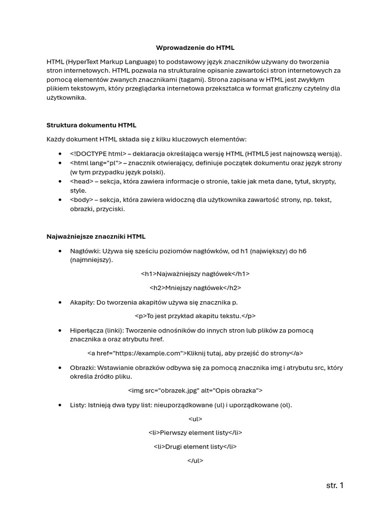 Wprowadzenie Do HTML | PDF