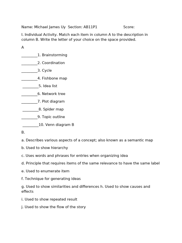 Name Michael James Uy Section AB11P1 Score | PDF | Information | Concept