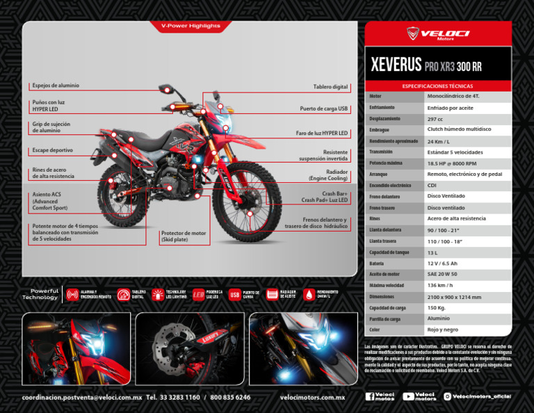 Especificaciones Veloci Scorpio Racing | PDF | Embrague | Diodo emisor ...