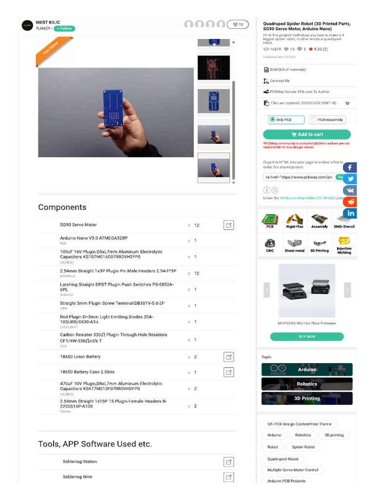 Quadruped Spider Robot (Using Arduino & 3D Parts) | PDF