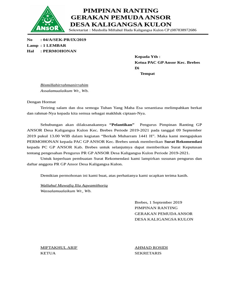 Surat Rekom Pac Pelantikan PC | PDF