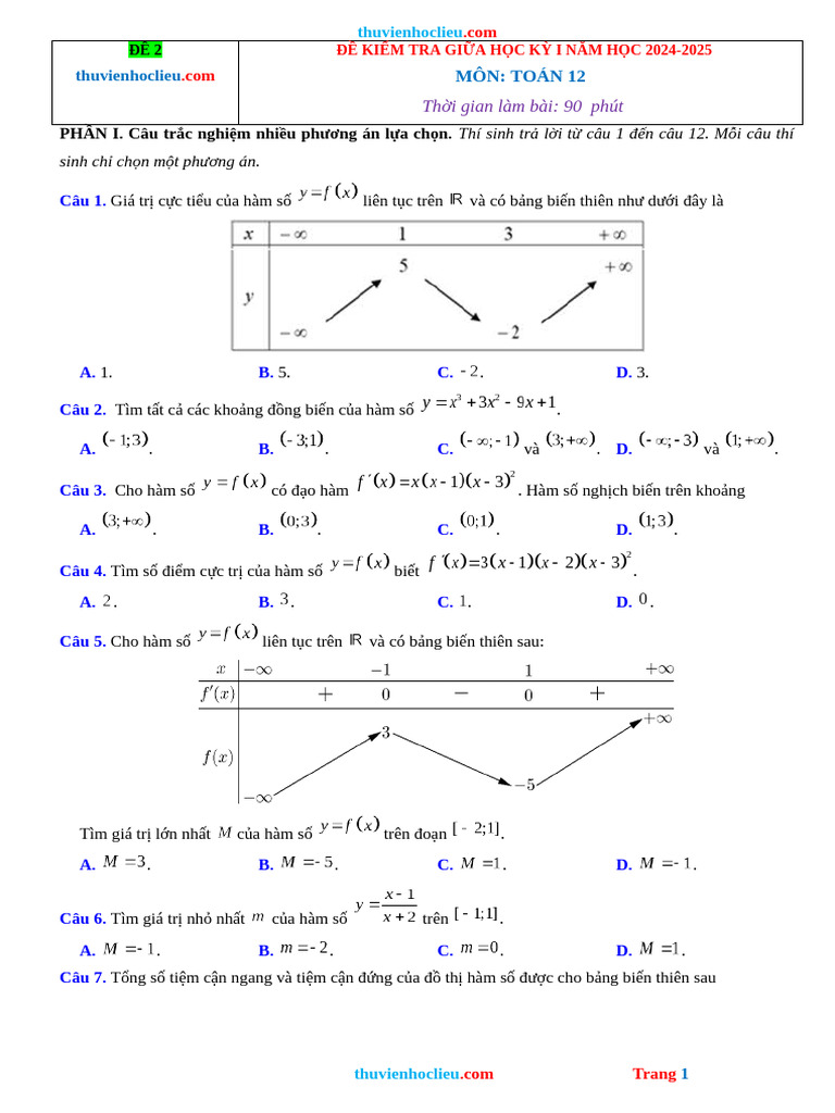 Giua HK1 Toan 12 KNTT de 2 Hay | PDF