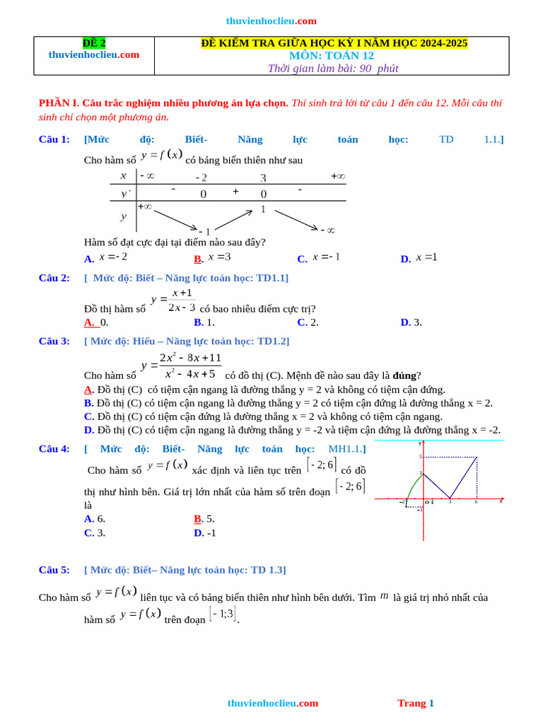 Giua HK1 Toan 12 CTST de 2 | PDF