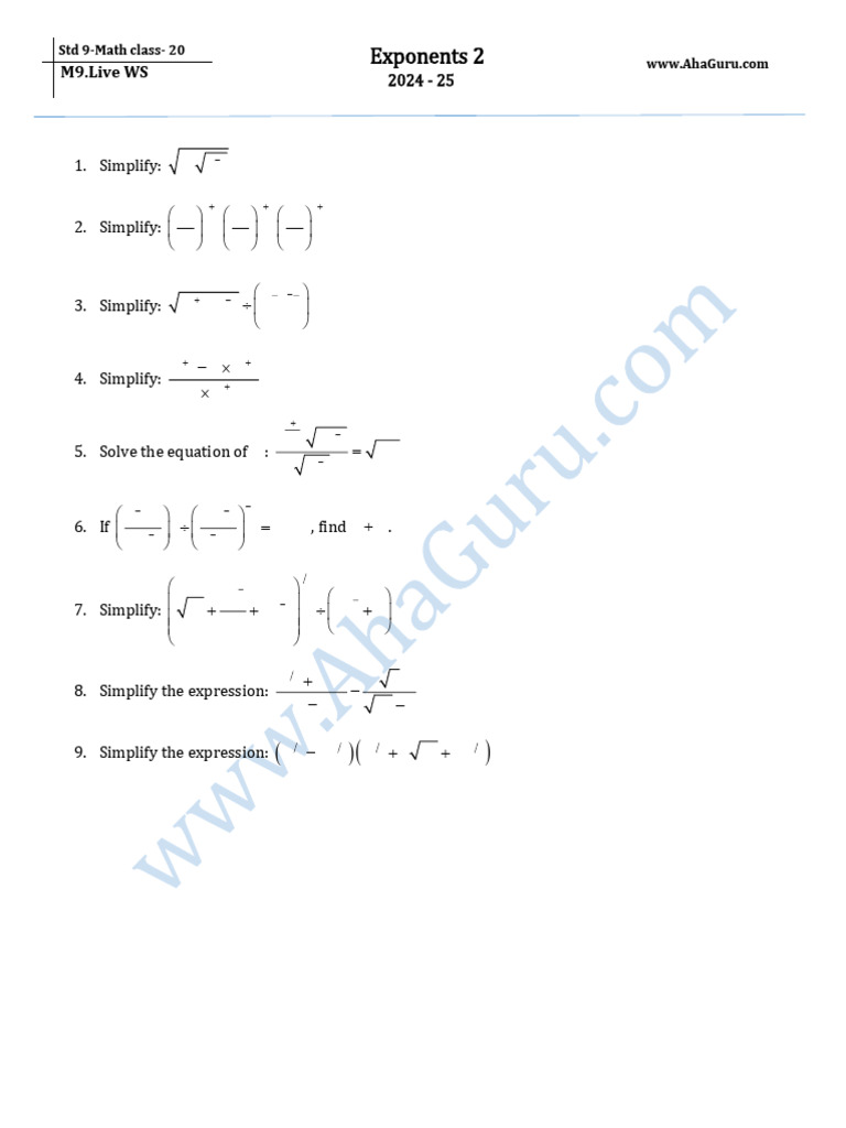 Std 9 Math: Exponents Practice | PDF | Teaching Methods & Materials