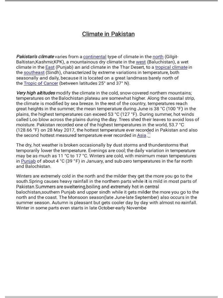Climate in Pakistan | PDF