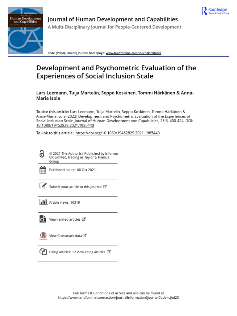 Development and Psychometric Evaluation of the Experiences of Social ...