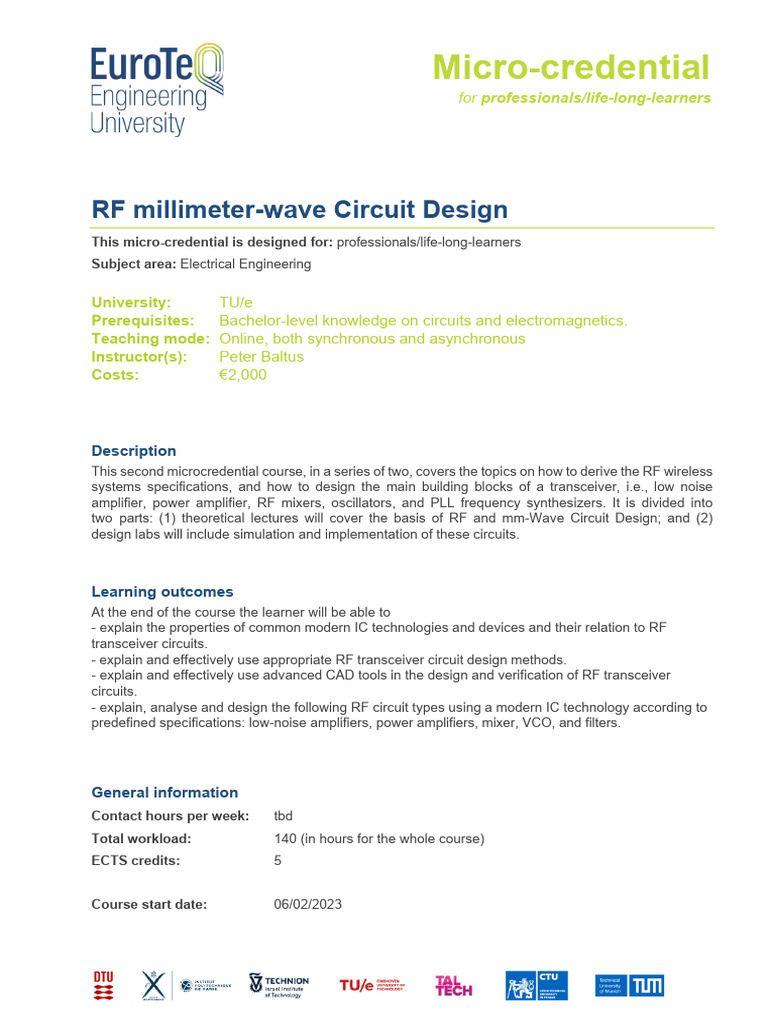 RF Millimeter Wave Circuit Design | PDF | Radio Frequency | Telecommunications Engineering