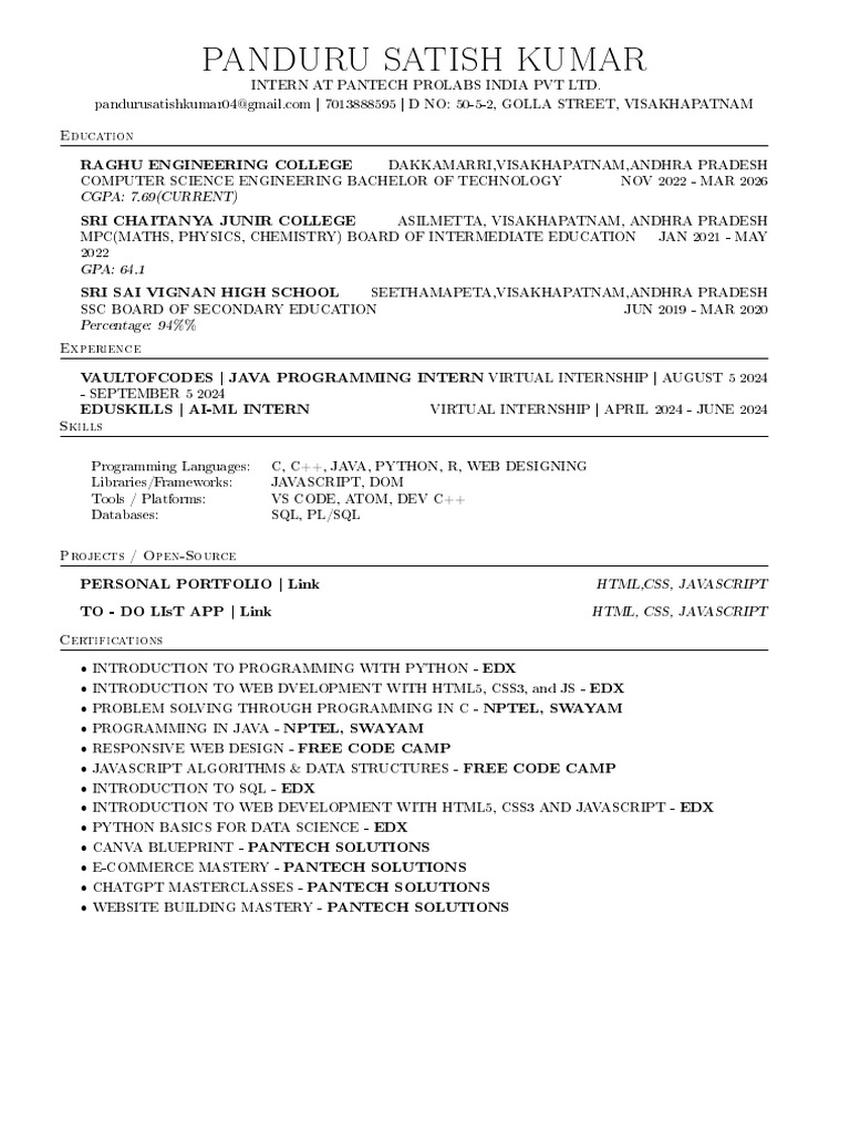 Satish Resume (Classic) | PDF