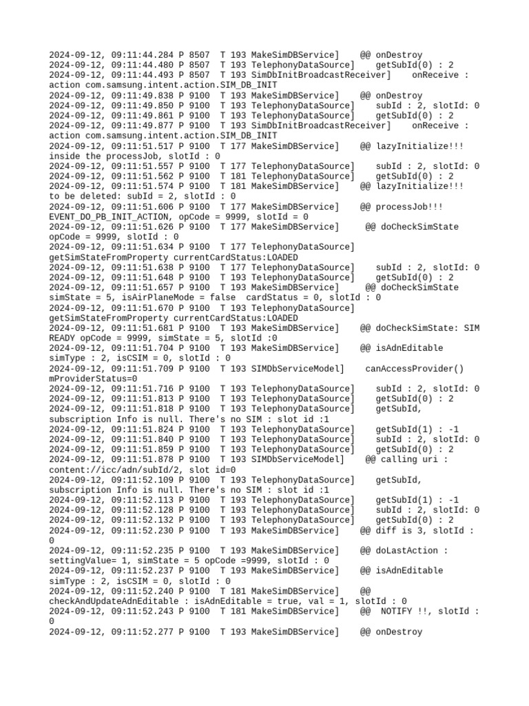 SIM Database Initialization Logs | PDF
