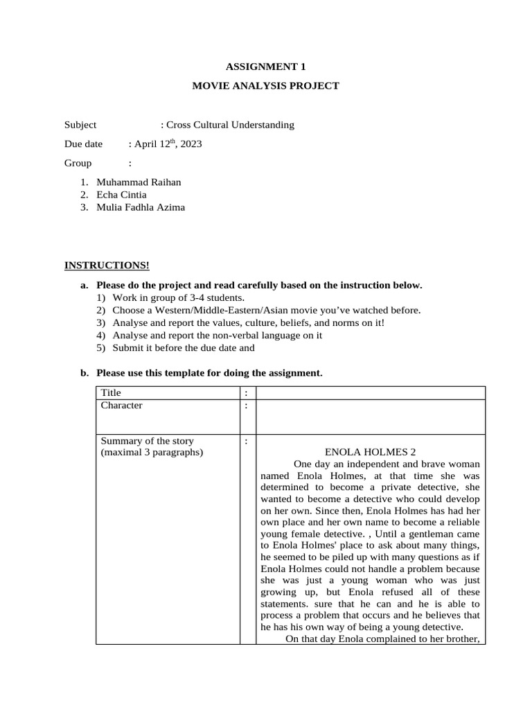 Assignment Enola Holmes Ccu | PDF | Minor Sherlock Holmes Characters