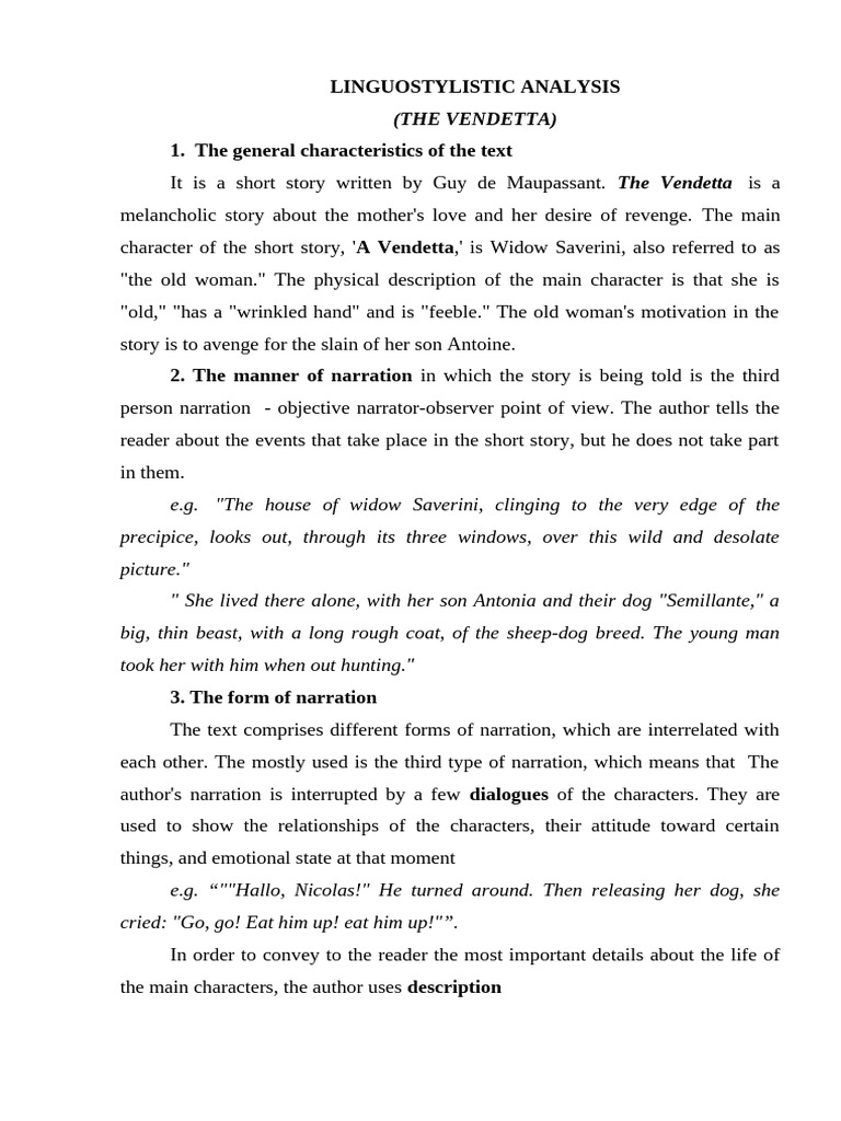 Analysis of "A Vendetta" by Maupassant | PDF | Narration | Linguistics