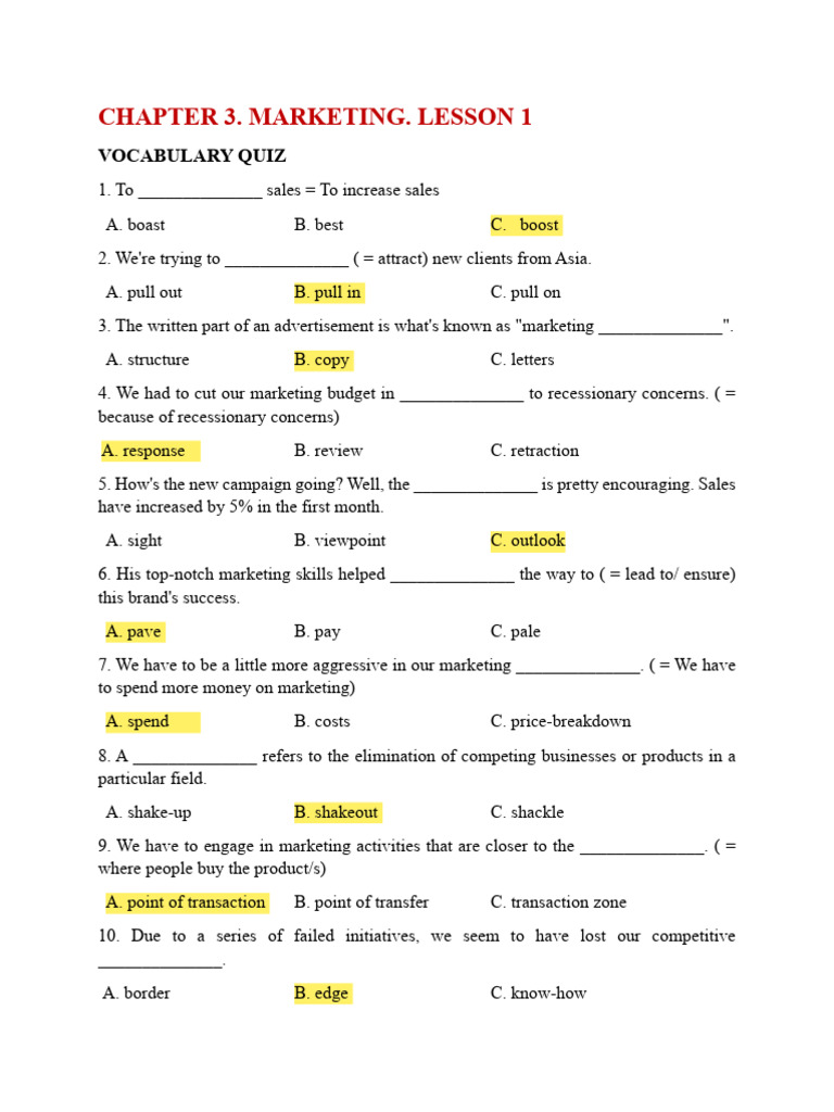 Chapter 3 - Marketing - Lesson 1 | PDF | Marketing | Behavior