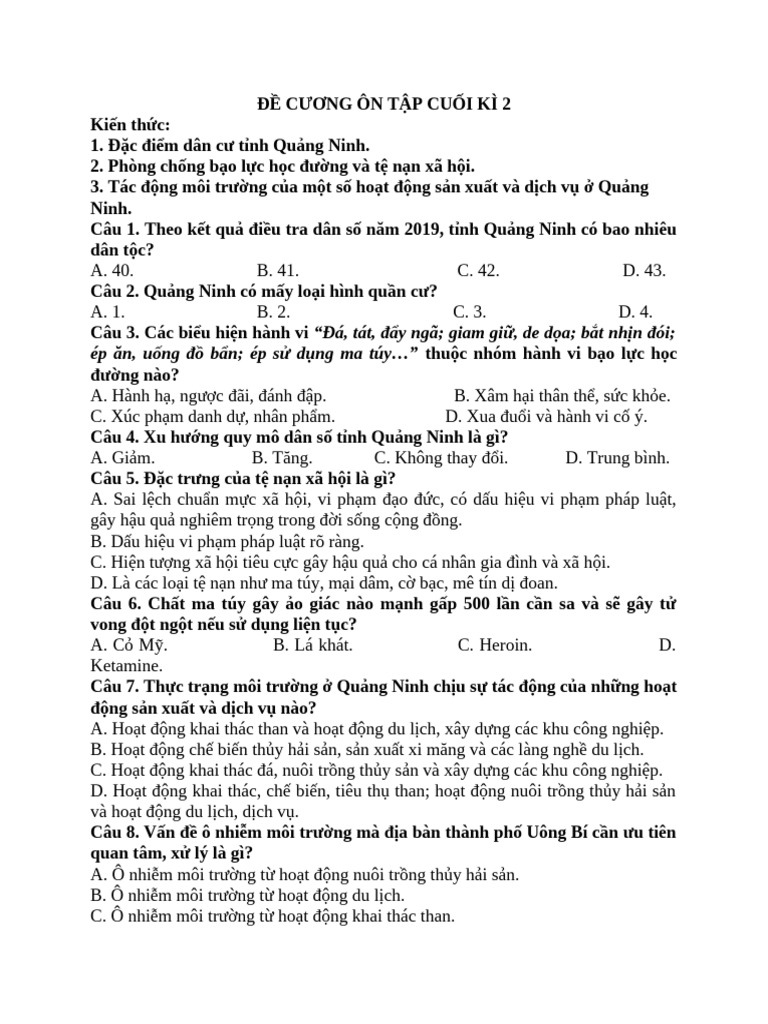 ĐỀ CƯƠNG ÔN TẬP CUỐI KÌ 2 MÔN GDDP 7 | PDF