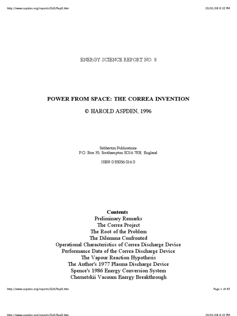 Harold Aspden - Power From Space: The Correa Invention | PDF | Electron ...