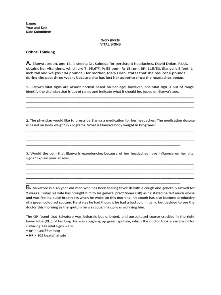 vital-signs-worksheet | PDF | Pneumonia | Breathing