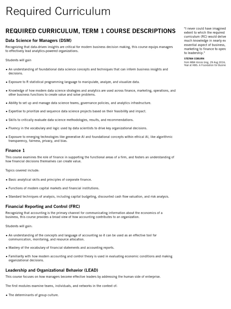 HBS MBA Required Curriculum Overview | PDF | Data Science | Strategic ...