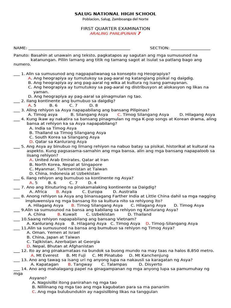 AP7 Q1 - Examination Paper | PDF