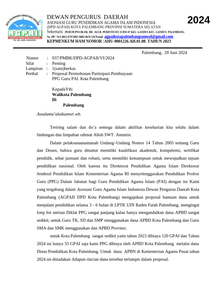 Proposal PPG KE WALIKOTA Kota Palembang | PDF