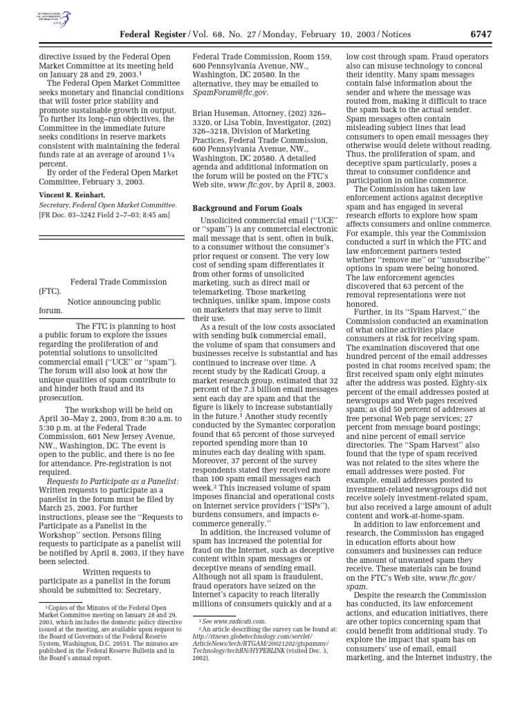 Federal Register: / Vol. 68, No. 27 / Monday, February 10, 2003 ...