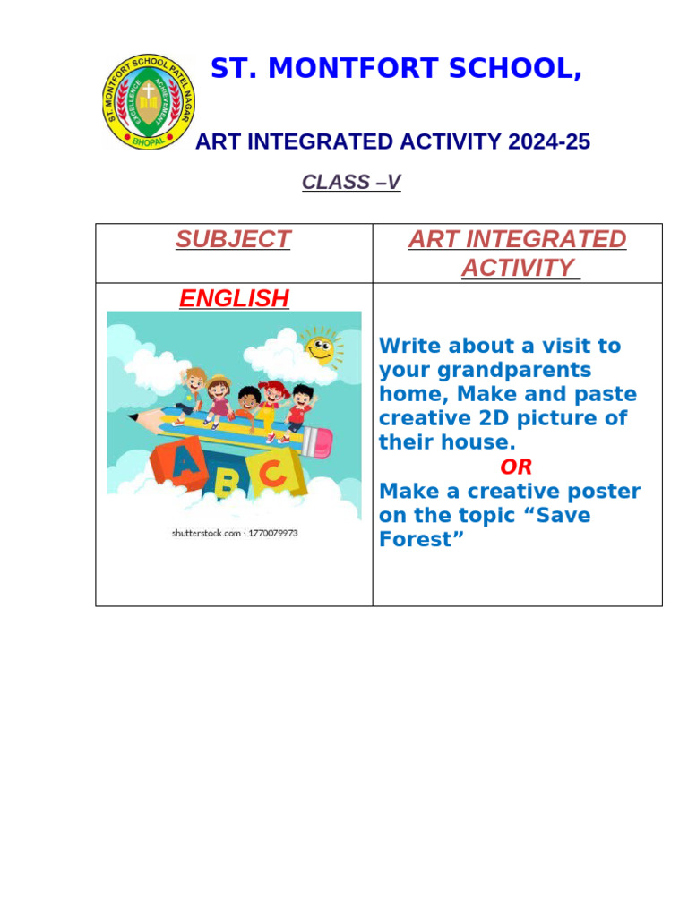 Art Integrated Project 2024 - 25 (Class V) | PDF | Foreign Language Studies
