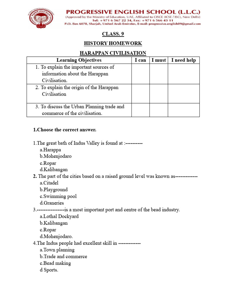 History and Civics Worksheet-1.Harappan Culture. | PDF | Indus River