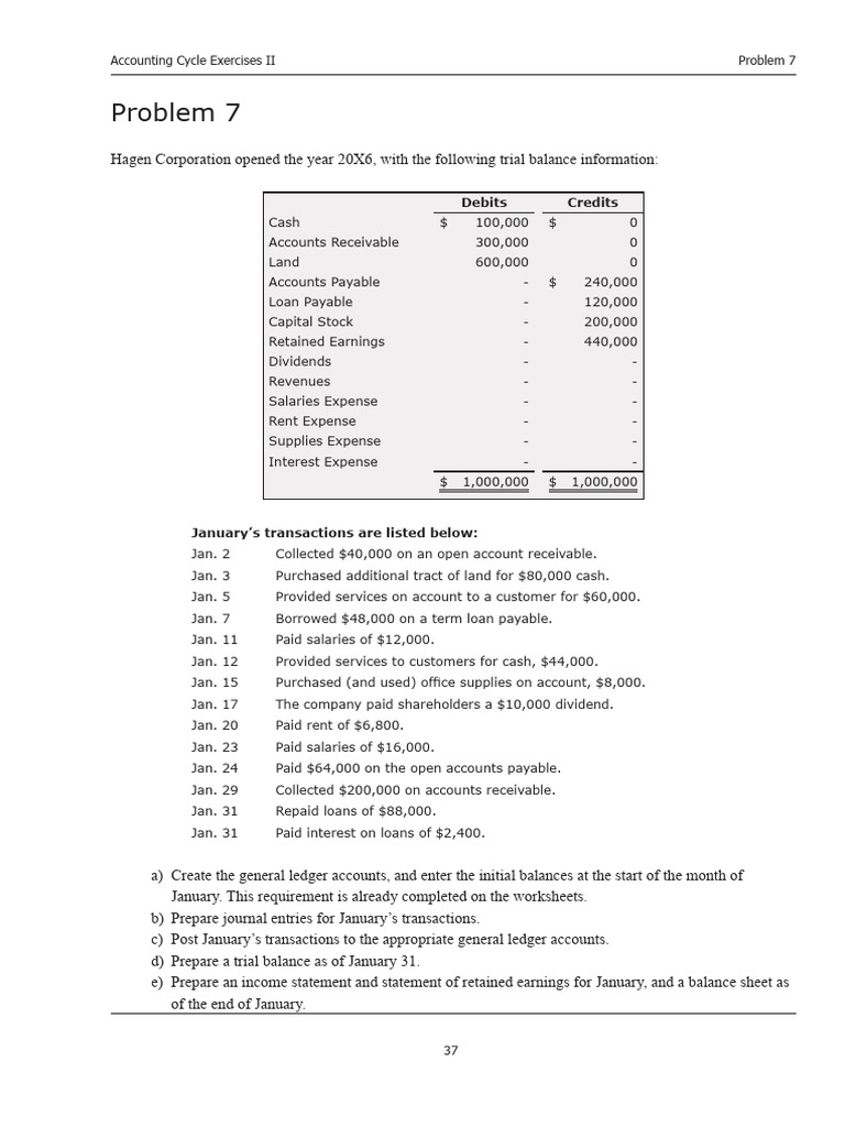 Accounting Cycle Exercises: Problem 7 | PDF | Debits And Credits | Equity (Finance)