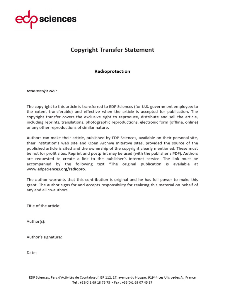 Radio Protection Copyright Transfer Statement-1 | PDF | Technology ...