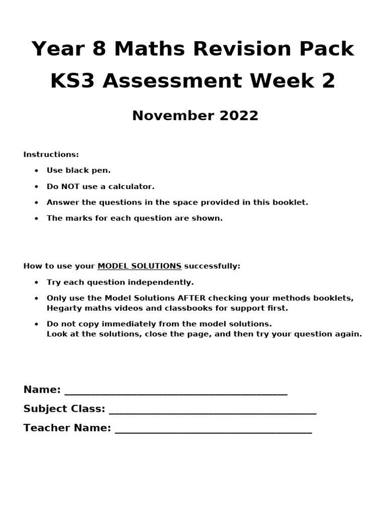 Y8 AW2 Revision Homework | PDF | Litre | Factorization