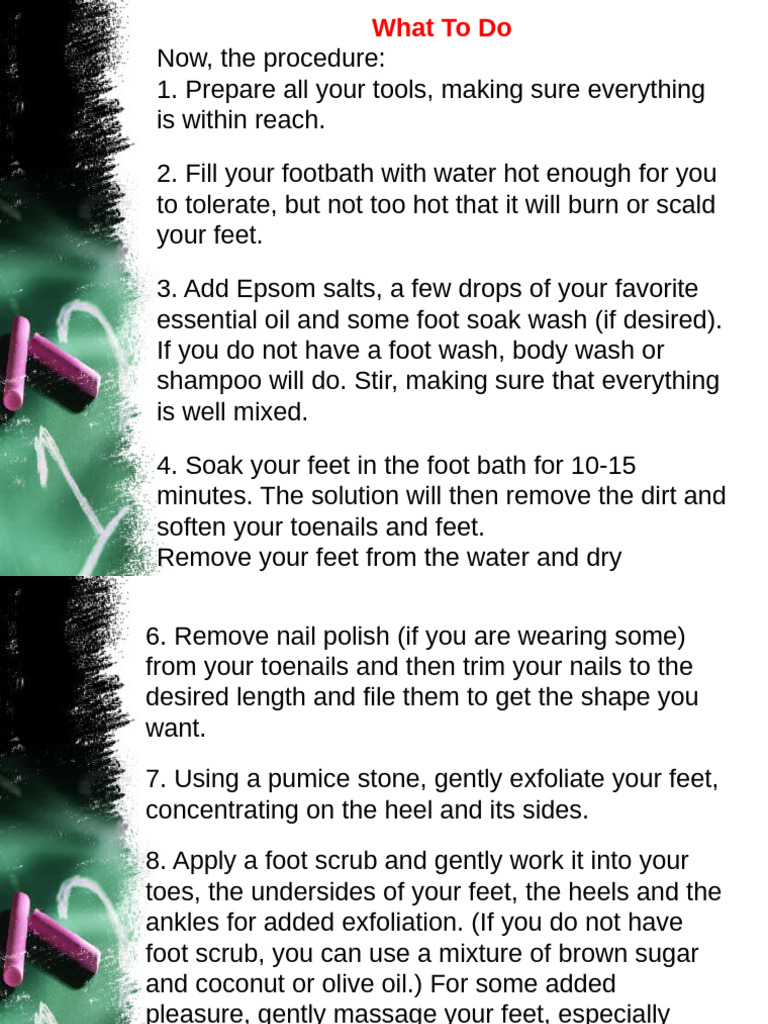 Step-by-Step Foot Spa Procedure | PDF | Cooking, Food & Wine
