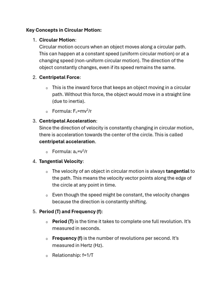 Circular Motion Key Concepts | PDF | Acceleration | Force Circular Motion Key Concepts | PDF | Acceleration | Force
