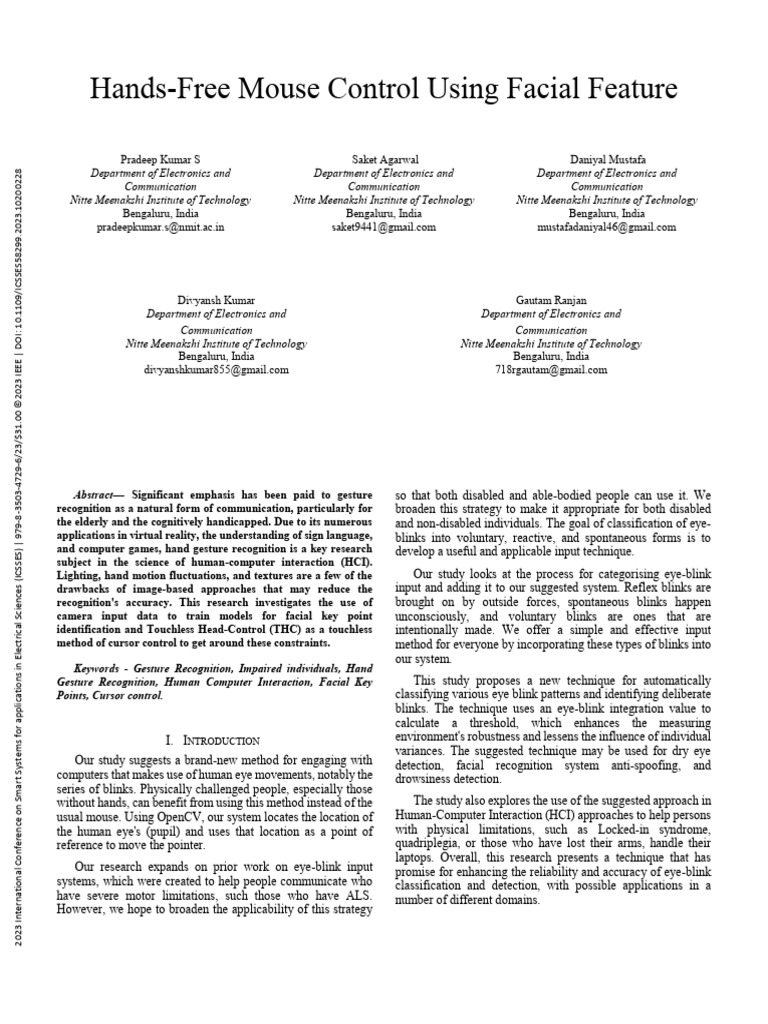 Hands-Free Mouse Control Using Facial Feature | PDF | Statistical ...