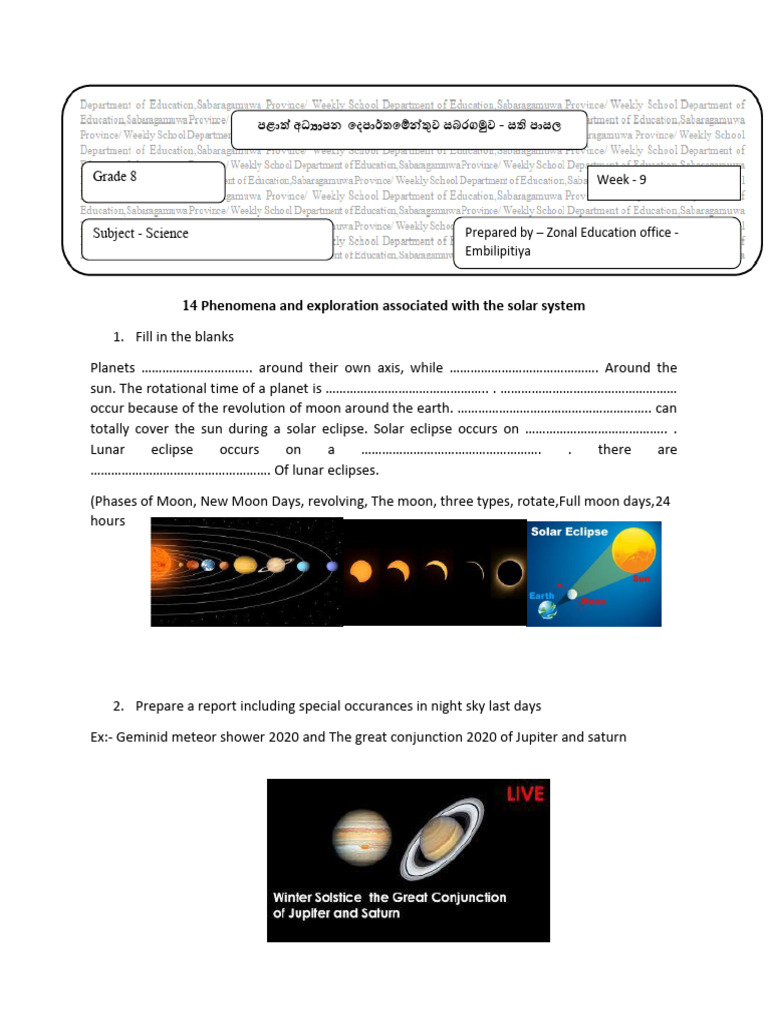 Phenomena and Exploration Associated With The Solar System: Grade 8 | PDF
