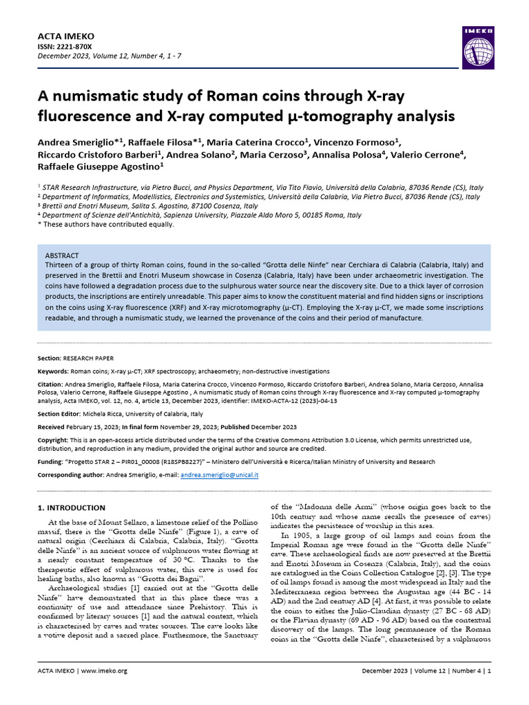 A Numismatic Study of Roman Coins Through X-ray Fl | PDF