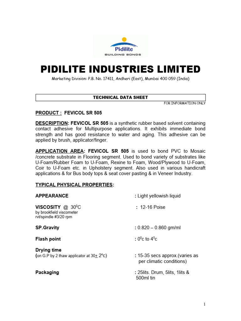 SR 505 Rubber Base Adhesive | PDF | Adhesive | Materials