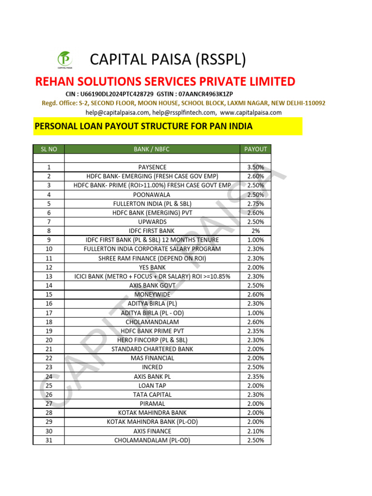 DSA Payout Structure for Capital Paisa | PDF | Financial Services ...