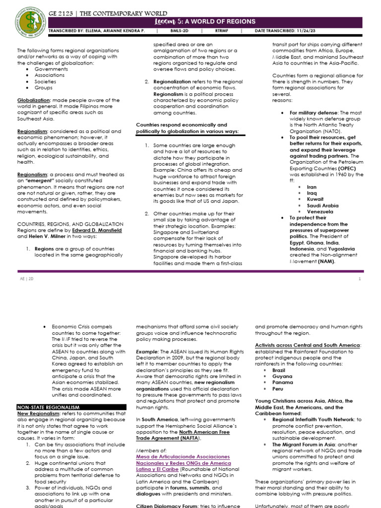 Contemporary World Lesson 5 | PDF | Globalization | Non Governmental ...
