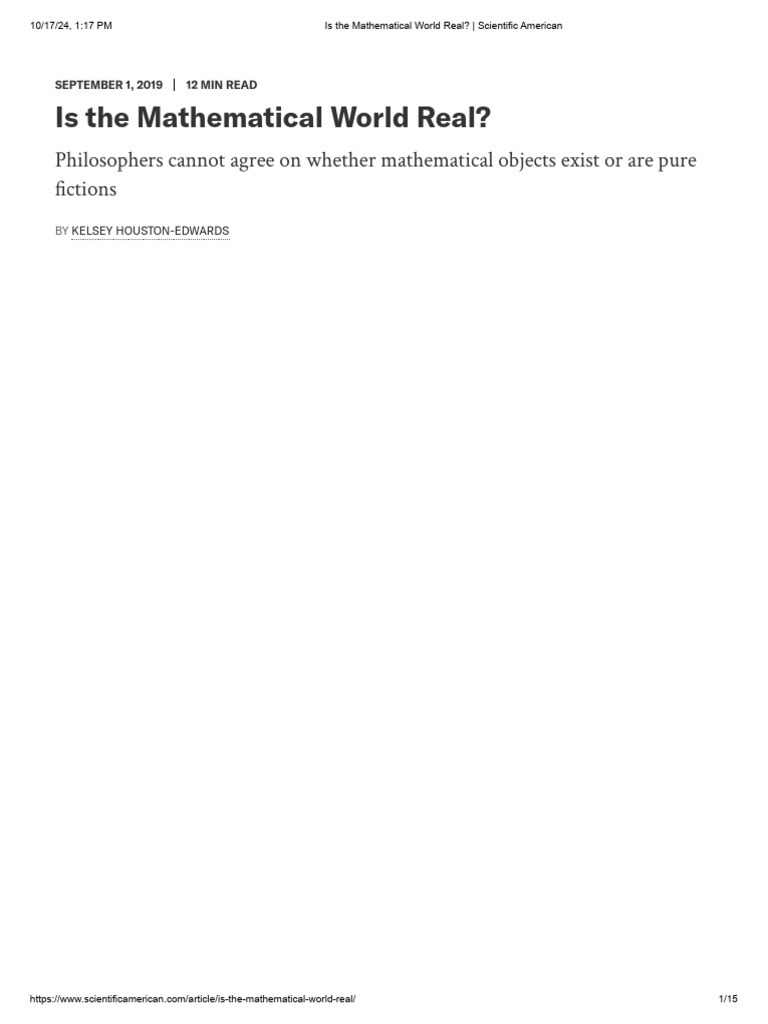 The Reality of Mathematical Existence | PDF | Mathematics | Axiom